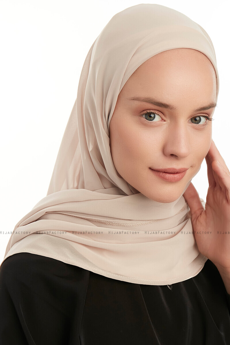 Eylem - Beige One Piece Chiffon Hijab - Hijab
