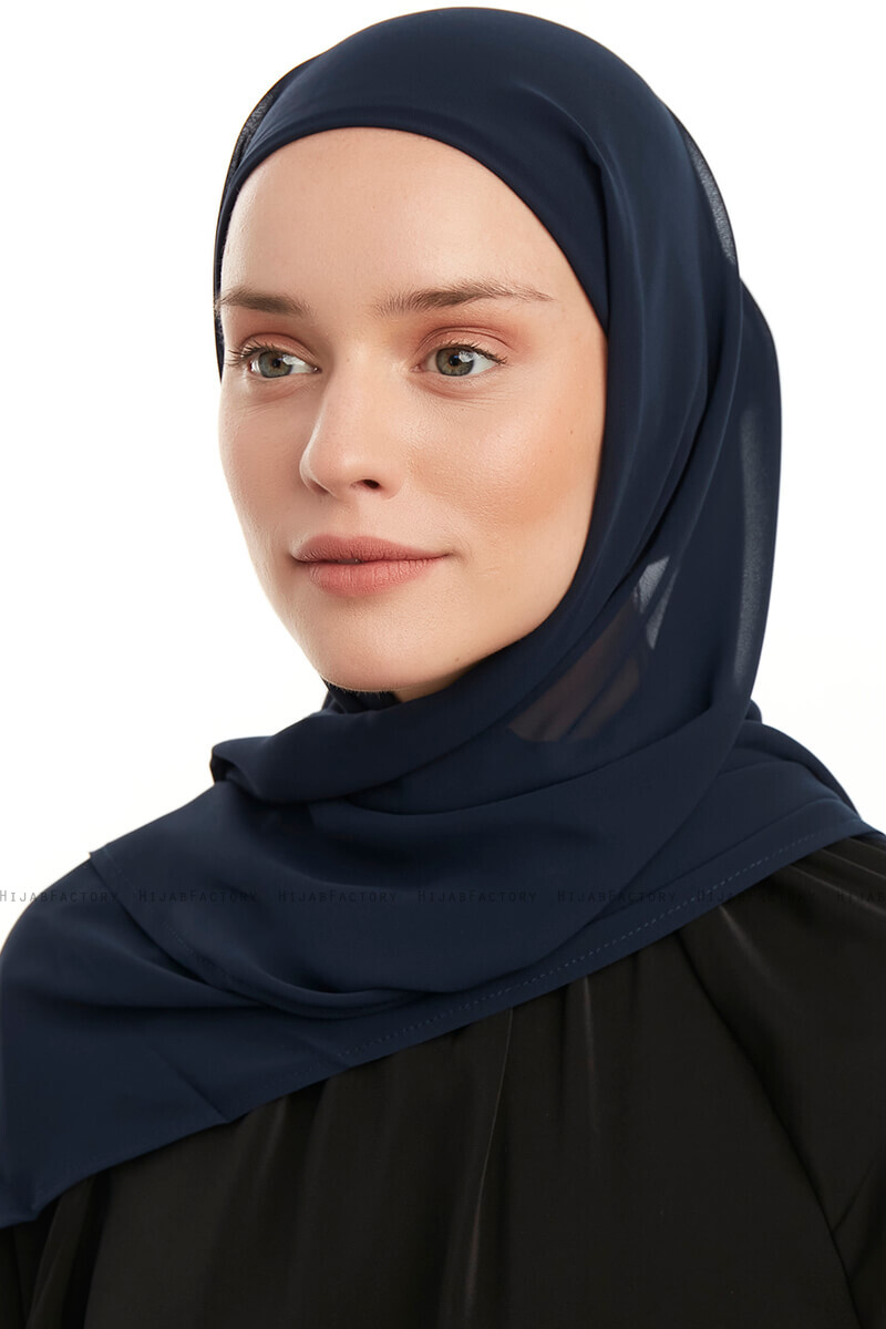 Sahar - Navy Blue One Piece Chiffon Hijab - Hijab