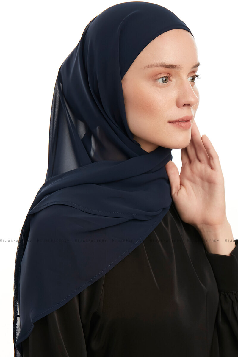 Sahar - Navy Blue One Piece Chiffon Hijab - Hijab