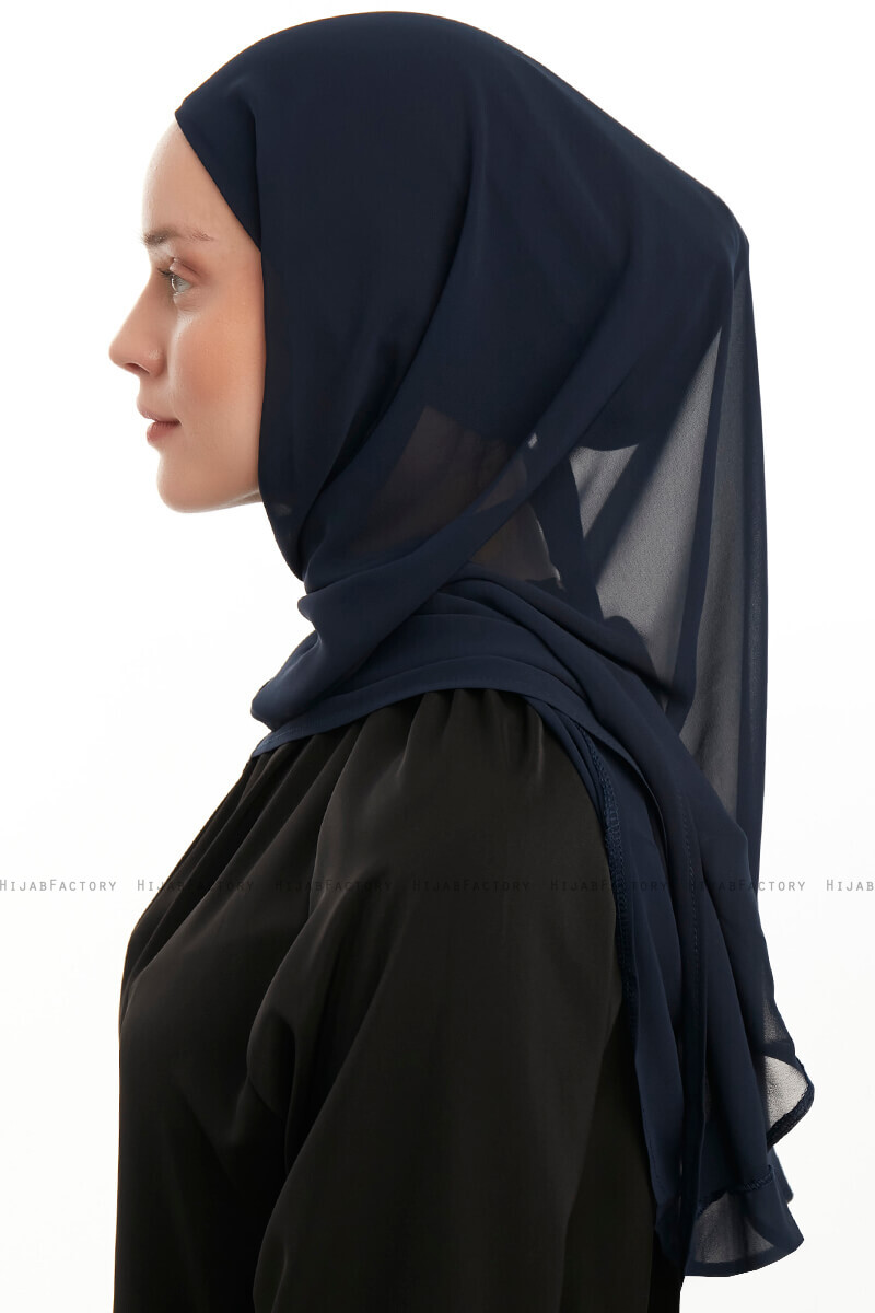 Sahar - Navy Blue One Piece Chiffon Hijab - Hijab