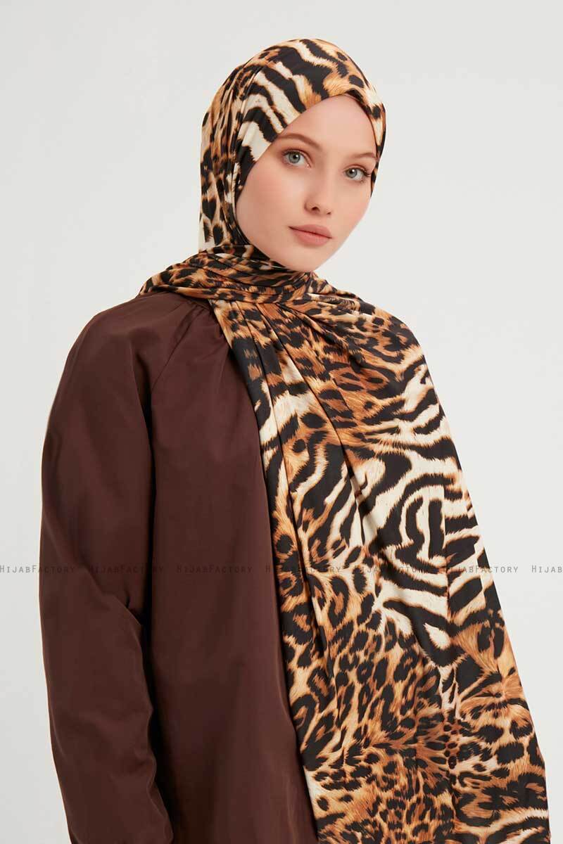Ayten - Brown Patterned Hijab - Hijab